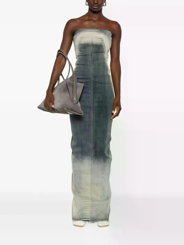 Rick Owens Strapless Denim Maxi Dress - Blue