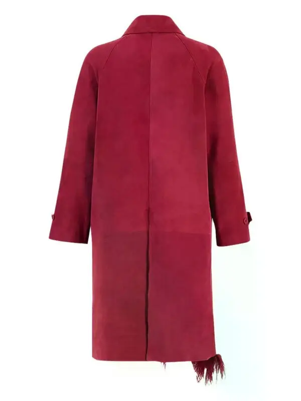 PAULA Suede Trench Coat With Feather Trim
