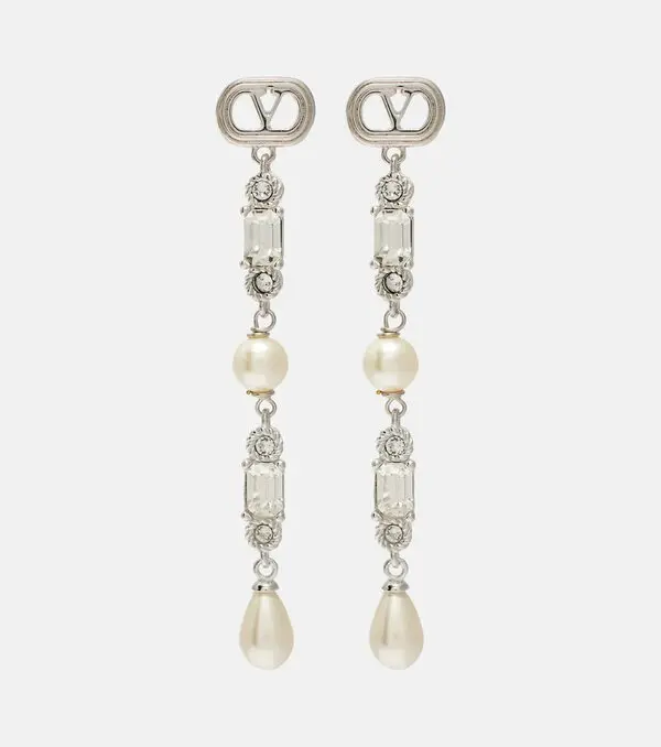 Valentino Garavani Ovalette Vlogo Swarovski®-embellished Drop Earrings - Silver