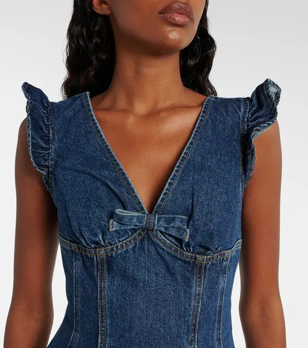 SELF-PORTRAIT Bow Detail Ruffled Denim Minidress