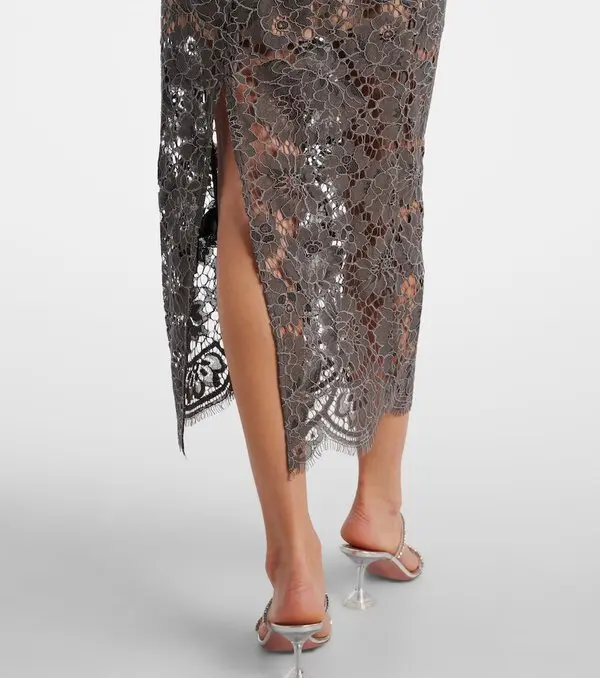 SELF-PORTRAIT Floral Lace Midi Dress - Grey
