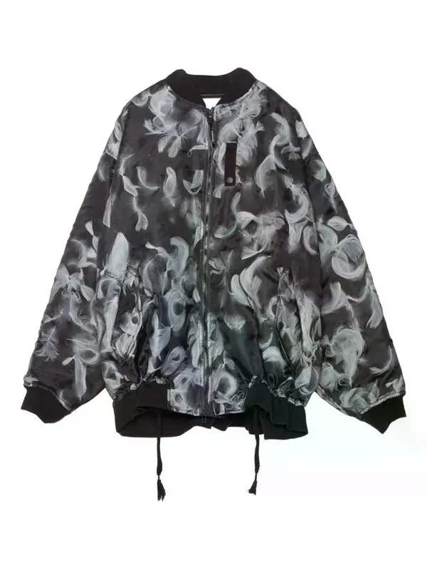 YOSHIOKUBO Feather-print Bomber Jacket - Black