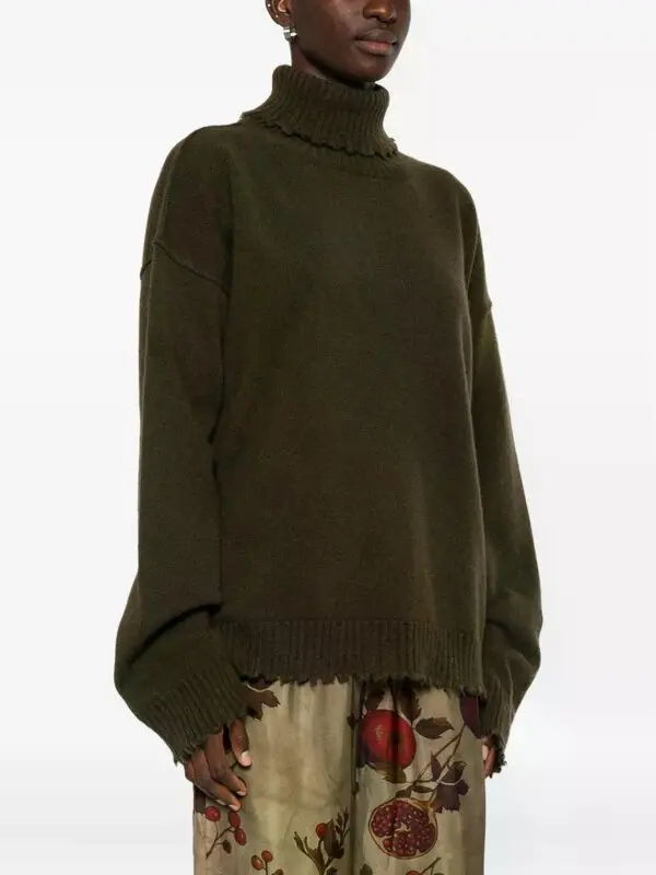 UMA WANG High-neck Frayed Hem Sweater