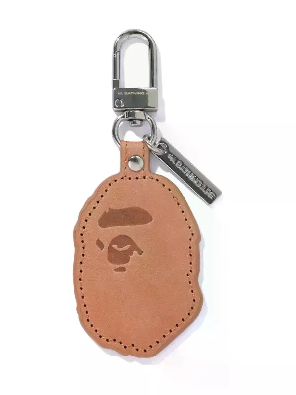 A BATHING APE Ape Head Leather Keyring - Silver