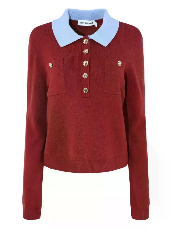 SELF-PORTRAIT Patch-pocket Knitted Polo Top