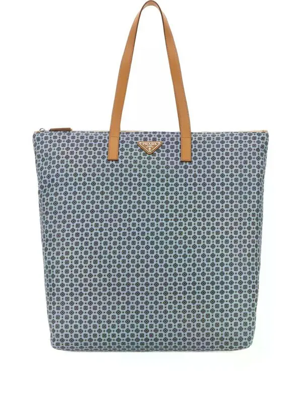Prada Geometric Pattern Tote Bag - Blue