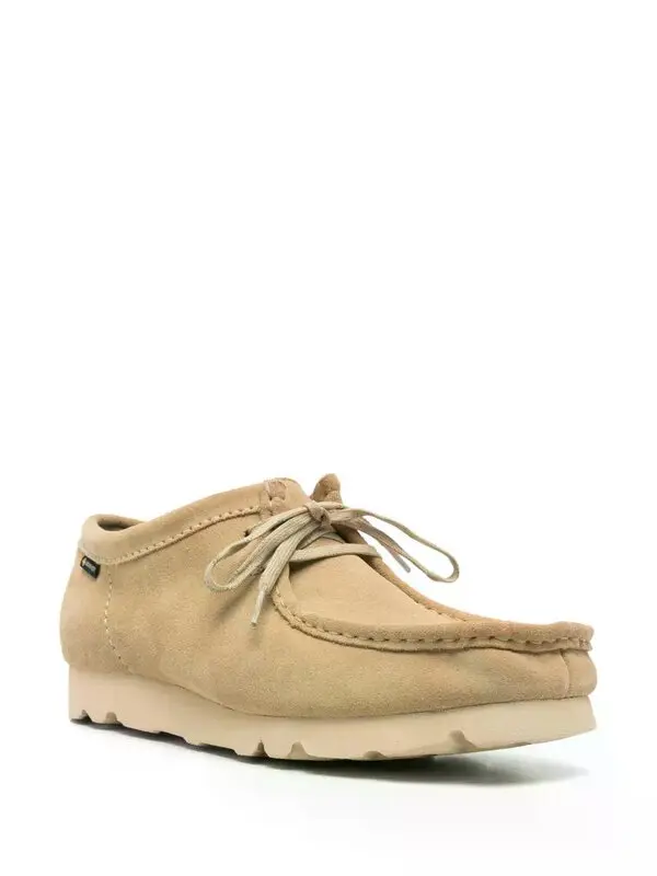 Clarks Wallabee Boots In Sand Beige Waterproof Suede