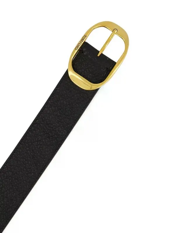 TOM FORD Grain Leather Oval Buckle Belt - Black