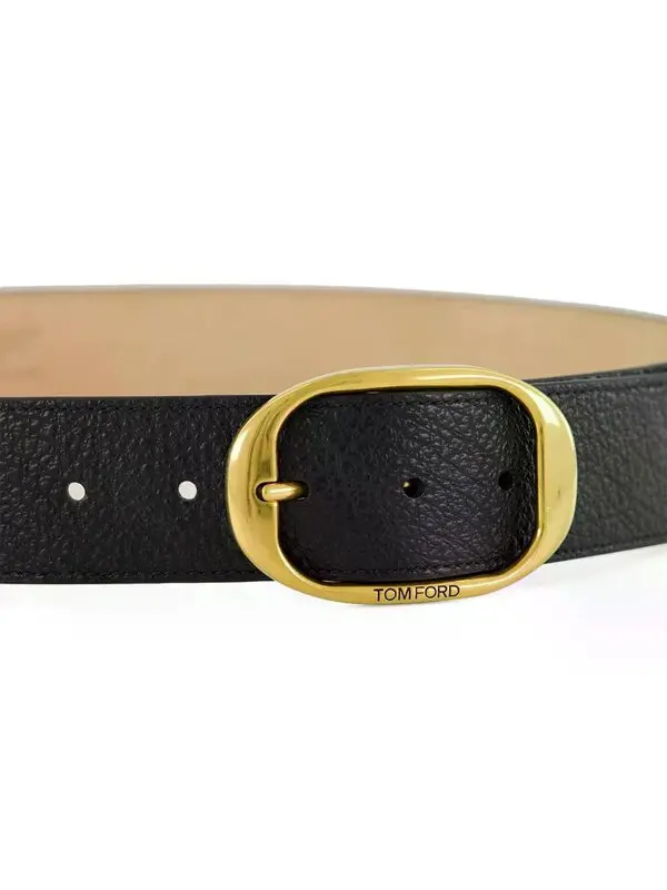 TOM FORD Grain Leather Oval Buckle Belt - Black