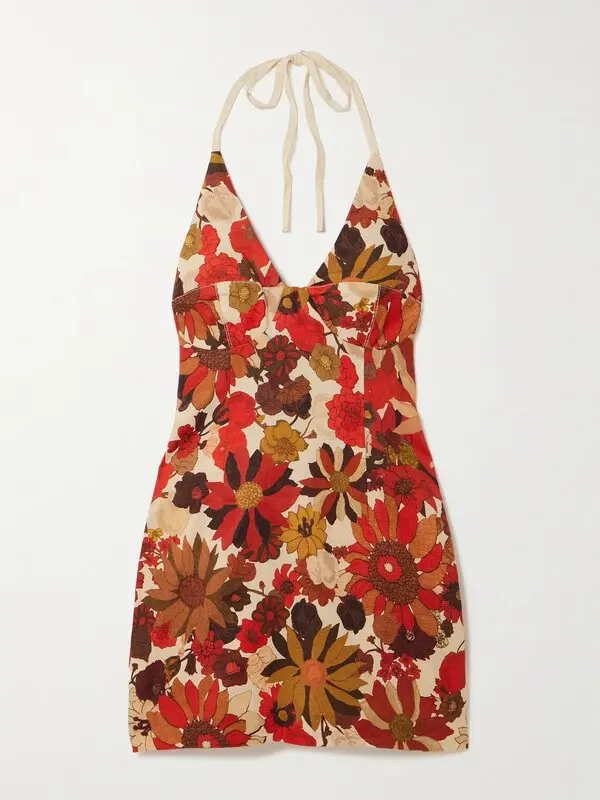 SIR. Castella Floral-print Linen Halterneck Mini Dress - Multi