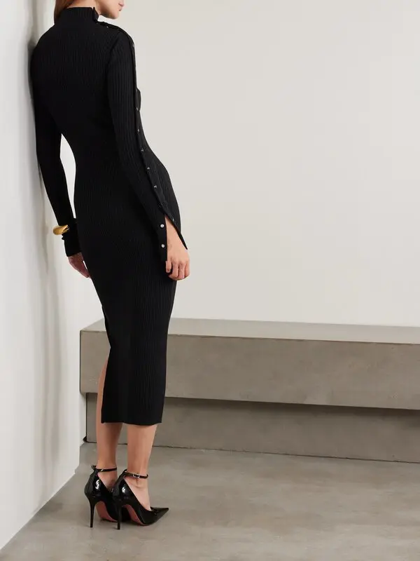 COURREGES Ribbed-knit Midi Turtleneck Dress With Embroidered Logo