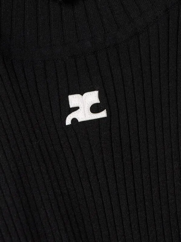 COURREGES Ribbed-knit Midi Turtleneck Dress With Embroidered Logo