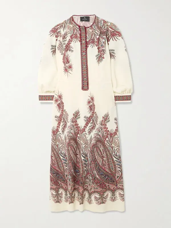 Etro Paisley-print Crepe Midi Shirt Dress With Picot Trim - Neutrals
