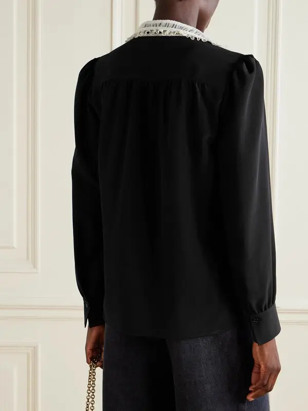 Chloé Lace-trimmed Silk-crepe Blouse
