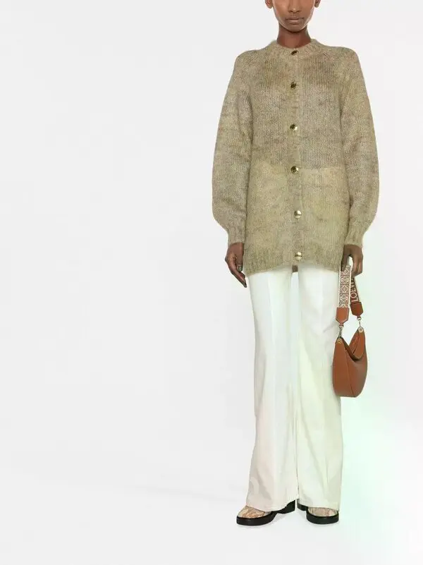 GANNI Brushed-effect Mohair-wool Blend Crew Neck Cardigan