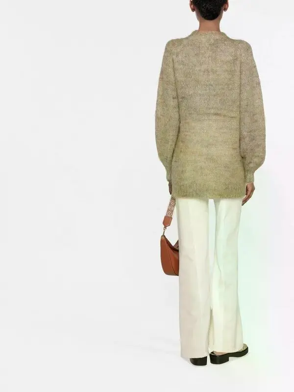 GANNI Brushed-effect Mohair-wool Blend Crew Neck Cardigan