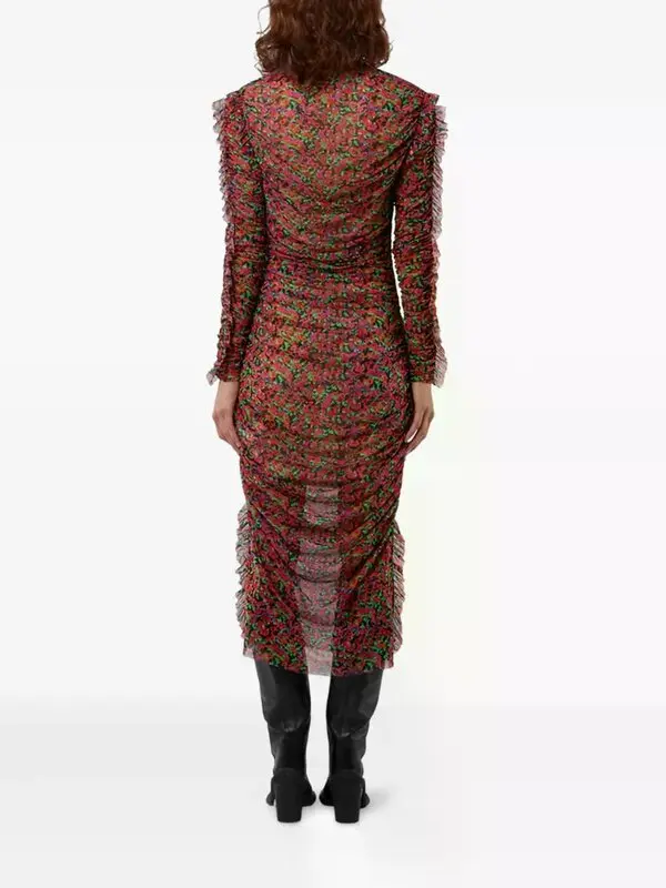 MSGM Floral Print Ruched Midi Dress