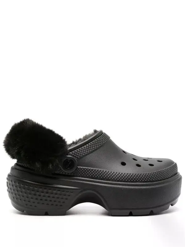 CROCS Faux-fur Platform Clogs - Black