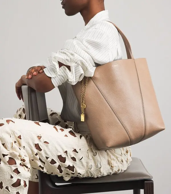 Chloé Medium Leather Spin Tote Bag - Pink