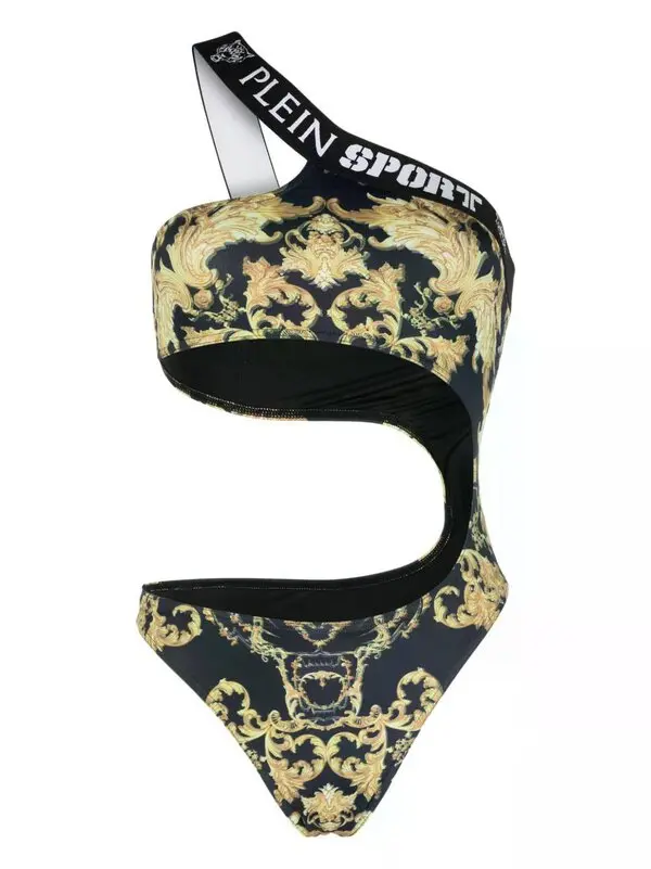 PLEIN SPORT Baroque-print Cut-out Swimsuit - Black