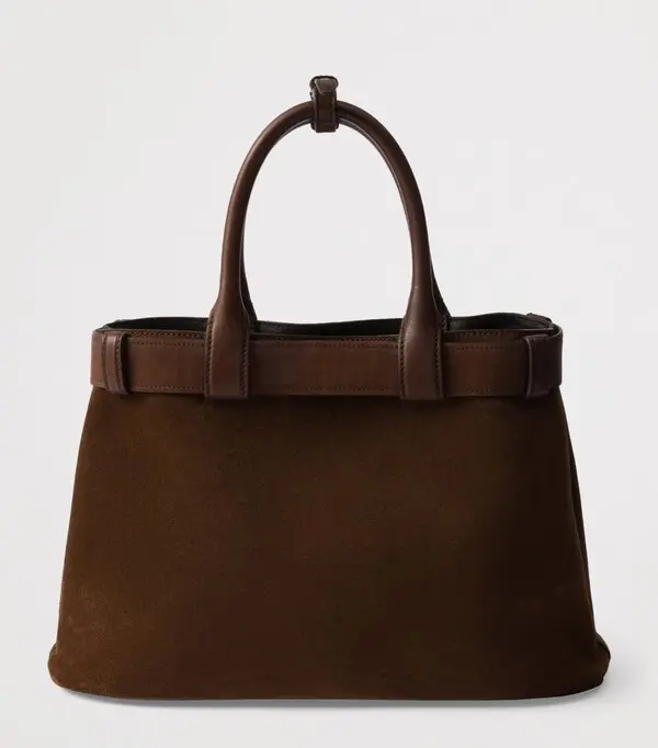 Prada Suede Buckle Tote Bag - Brown