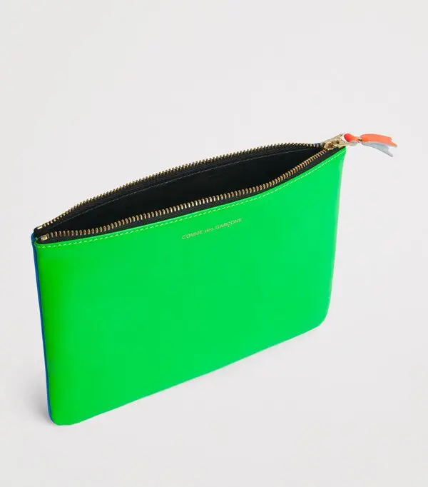 Comme Des Garçons Large Leather Super Fluo Pouch - Blue