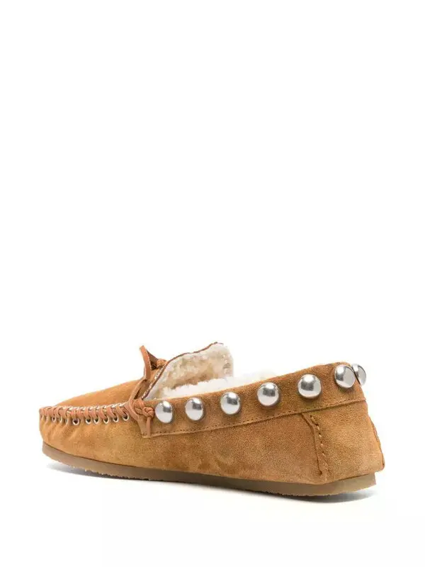 Isabel Marant Étoile Studded Shearling Lined Suede Loafers - Neutrals