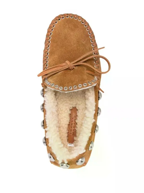 Isabel Marant Étoile Studded Shearling Lined Suede Loafers - Neutrals