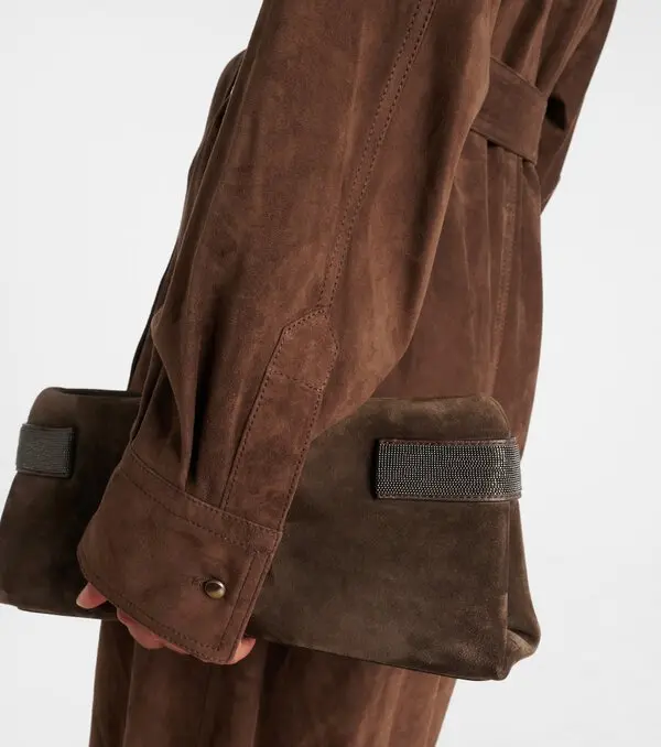 Brunello Cucinelli Monili Belted Suede Shirt Dress