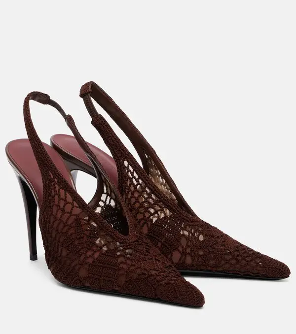 Magda Butrym Crochet-trimmed Leather Slingback Pumps