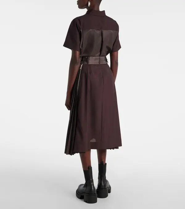 Sacai Pleated Midi Skirt With Zip Detailing
