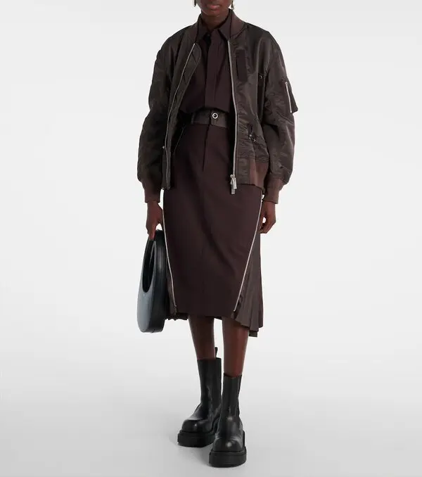 Sacai Pleated Midi Skirt With Zip Detailing