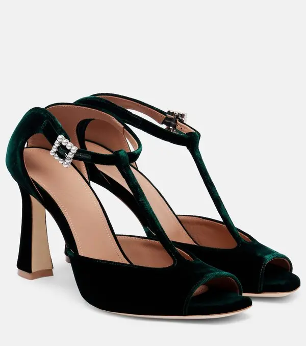 MALONE SOULIERS Nomi 90 Velvet Sandals Emerald - Green