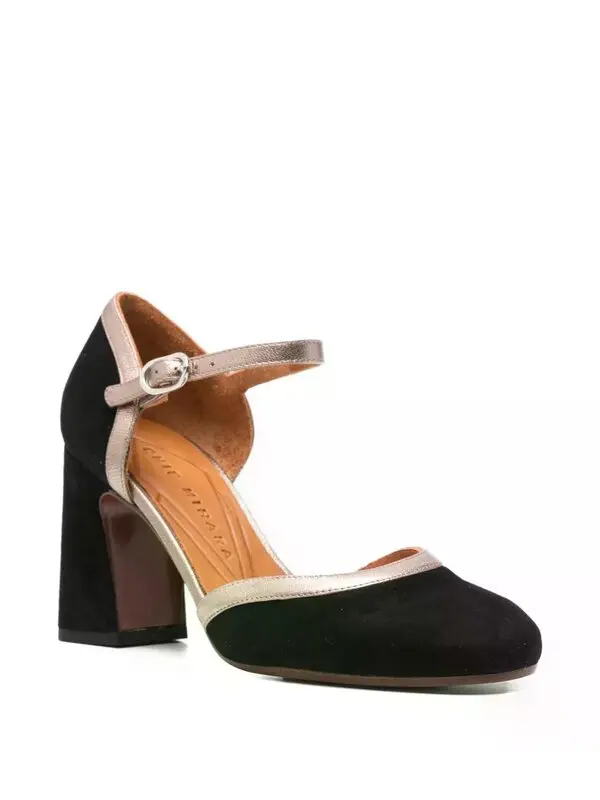 Chie Mihara Suede Ankle Strap Block Heel Pumps
