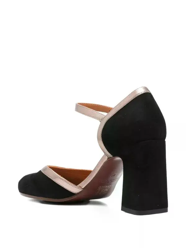 Chie Mihara Suede Ankle Strap Block Heel Pumps