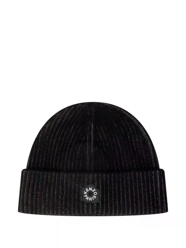 Kenzo Ribbed Logo-detail Beanie Hat - Black