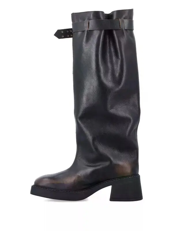 MIISTA Buckled Studded Block Heel Boots