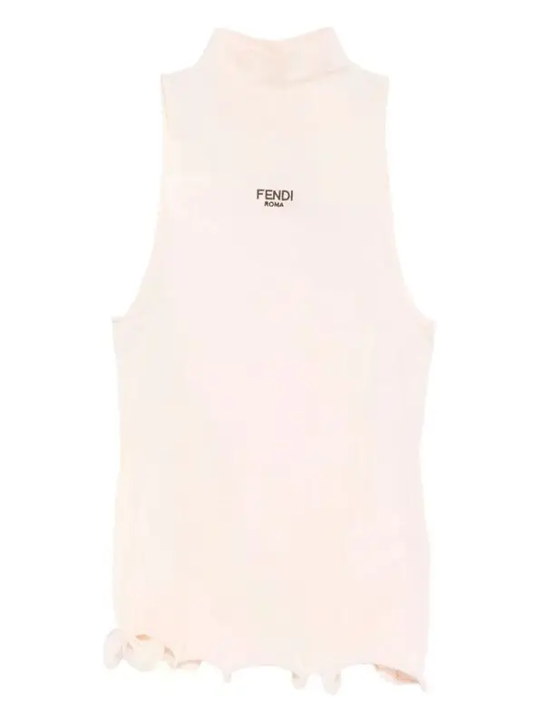 Fendi Ribbed Mock Neck Sleeveless Top - Pink
