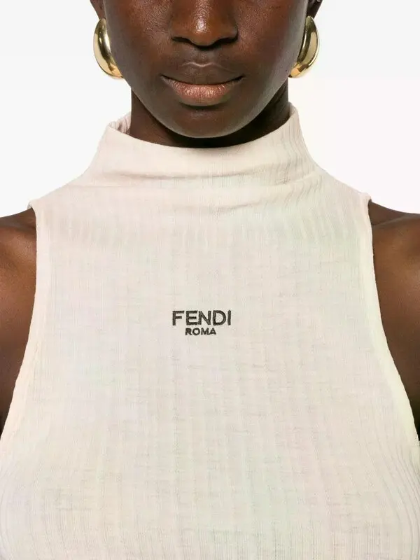 Fendi Ribbed Mock Neck Sleeveless Top - Pink