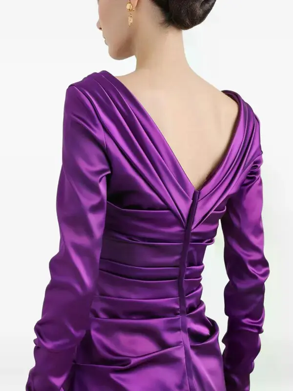 Dolce & Gabbana Midi Draped Dress With V-back And Long Sleeves