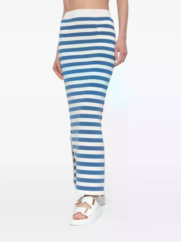 Posse Stripe Side-split Midi Skirt - Blue