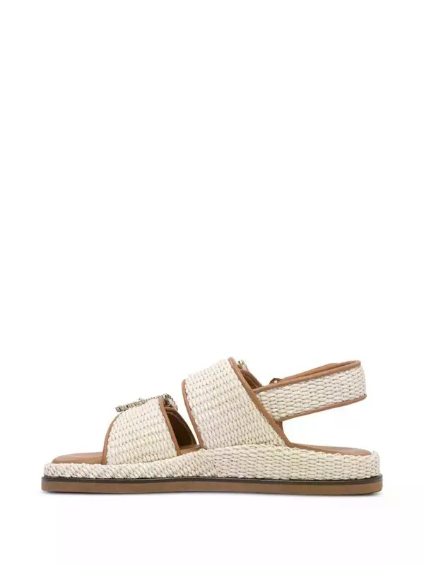 ALIBI Buckle-embellished Raffia Flat Sandals