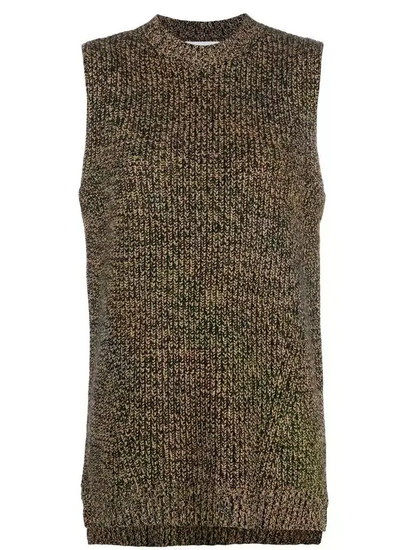 GANNI Sleeveless Mock Neck Jumper In Brown