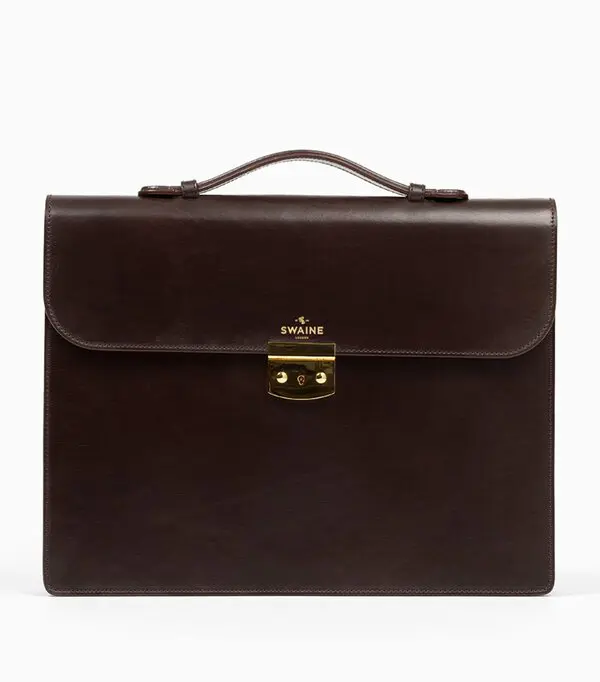 SWAINE Leather Mayfair Briefcase - Brown