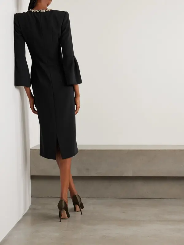Jenny Packham Margot Crystal-embellished Stretch-crepe Midi Dress