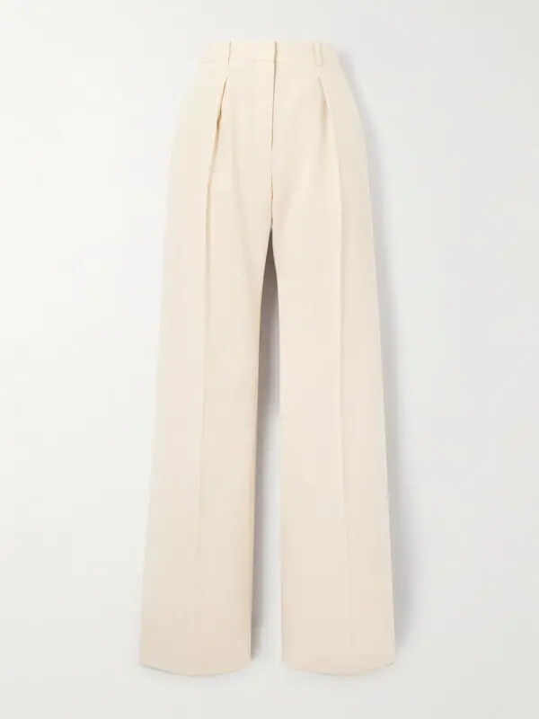Loro Piana Edward Pleated Linen And Wool-blend Twill Wide-leg Trousers - Neutrals