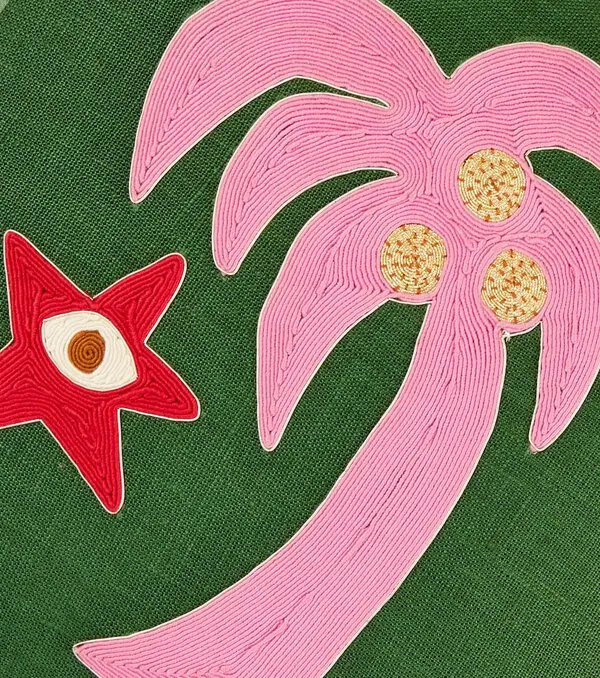 Jonathan Adler Playa Palm Tree Linen Cushion - Green