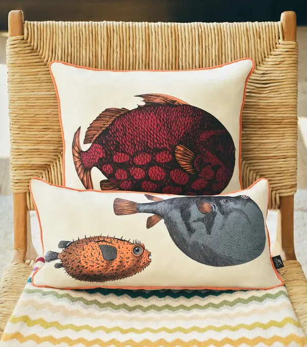FORNASETTI Pesci Printed Silk Cushion