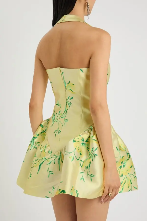 DE LA VALI Aura Floral Print Halterneck Mini Dress - Yellow