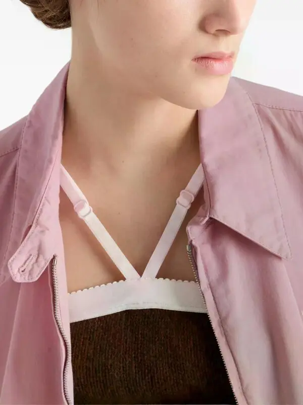 Prada Embroidered Logo Shirt Collar Jacket - Pink